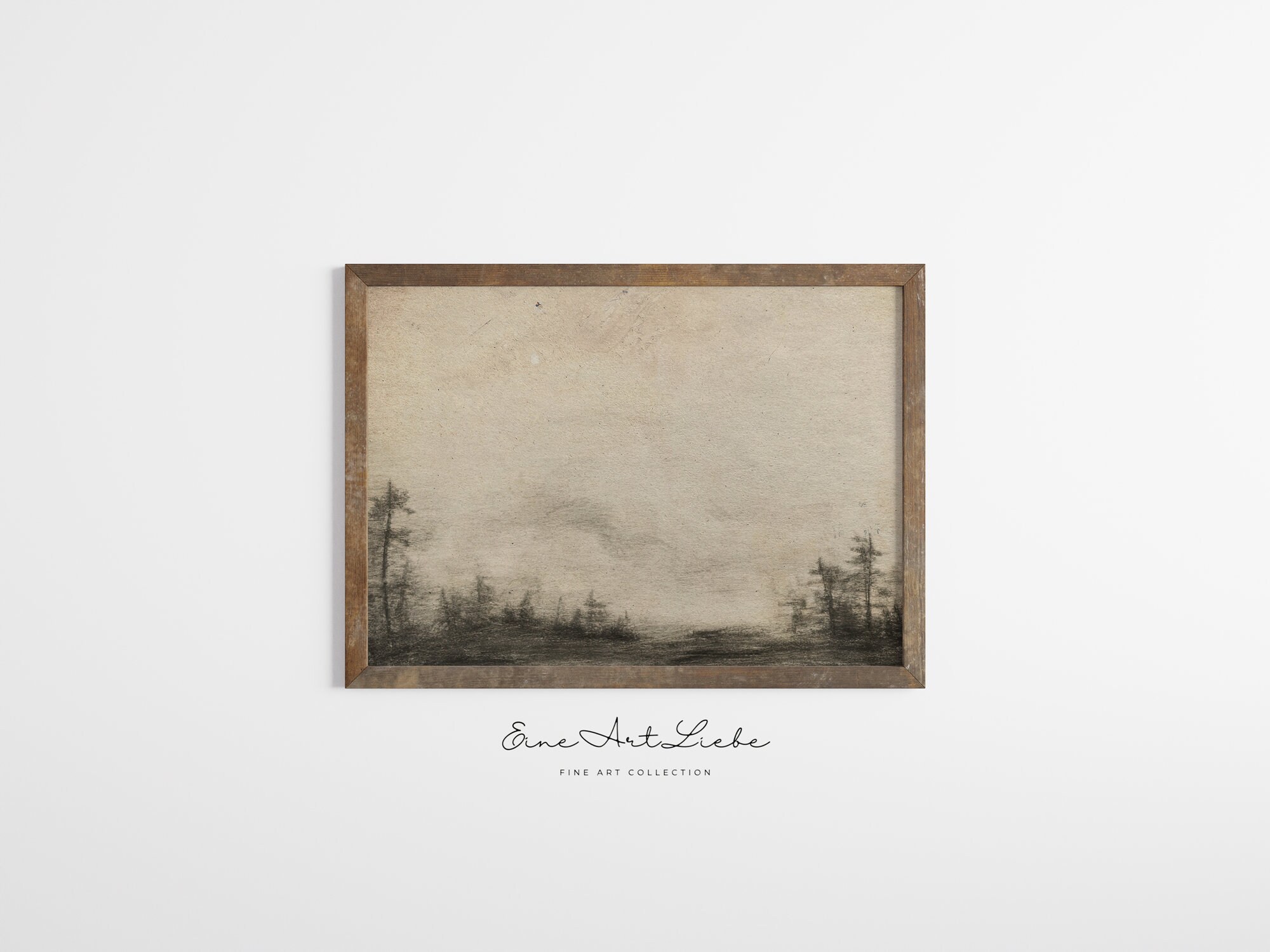 Printable Landscape Pencil Drawing / Vintage Art Print / Rustic ...