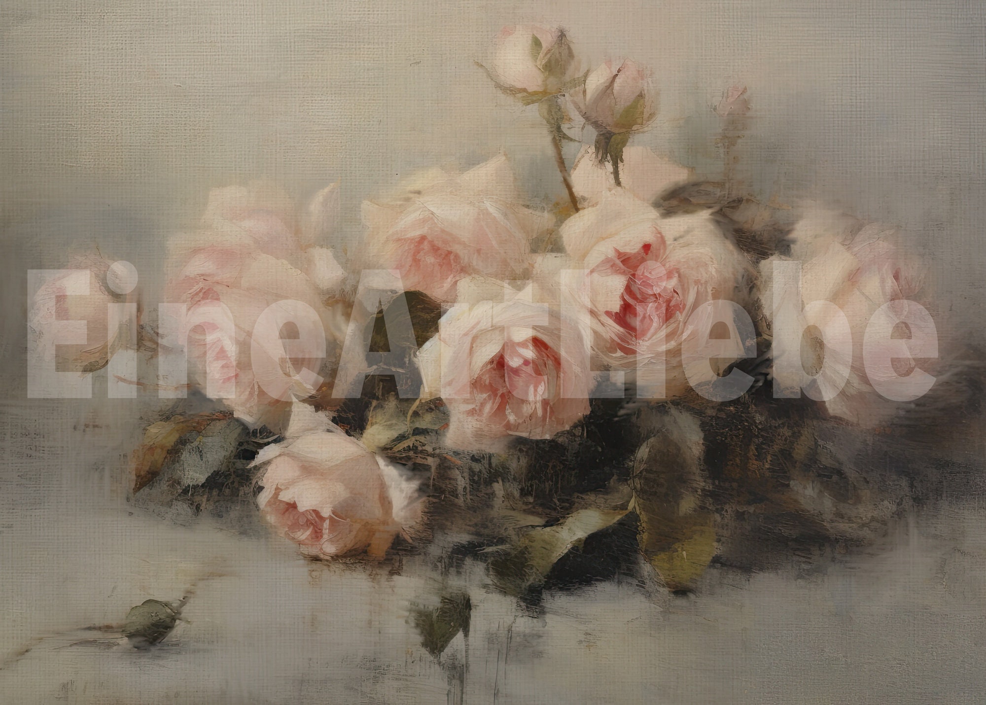 Vintage Roses Print / Cottage Wall Art Print / Rustic Pink Roses ...