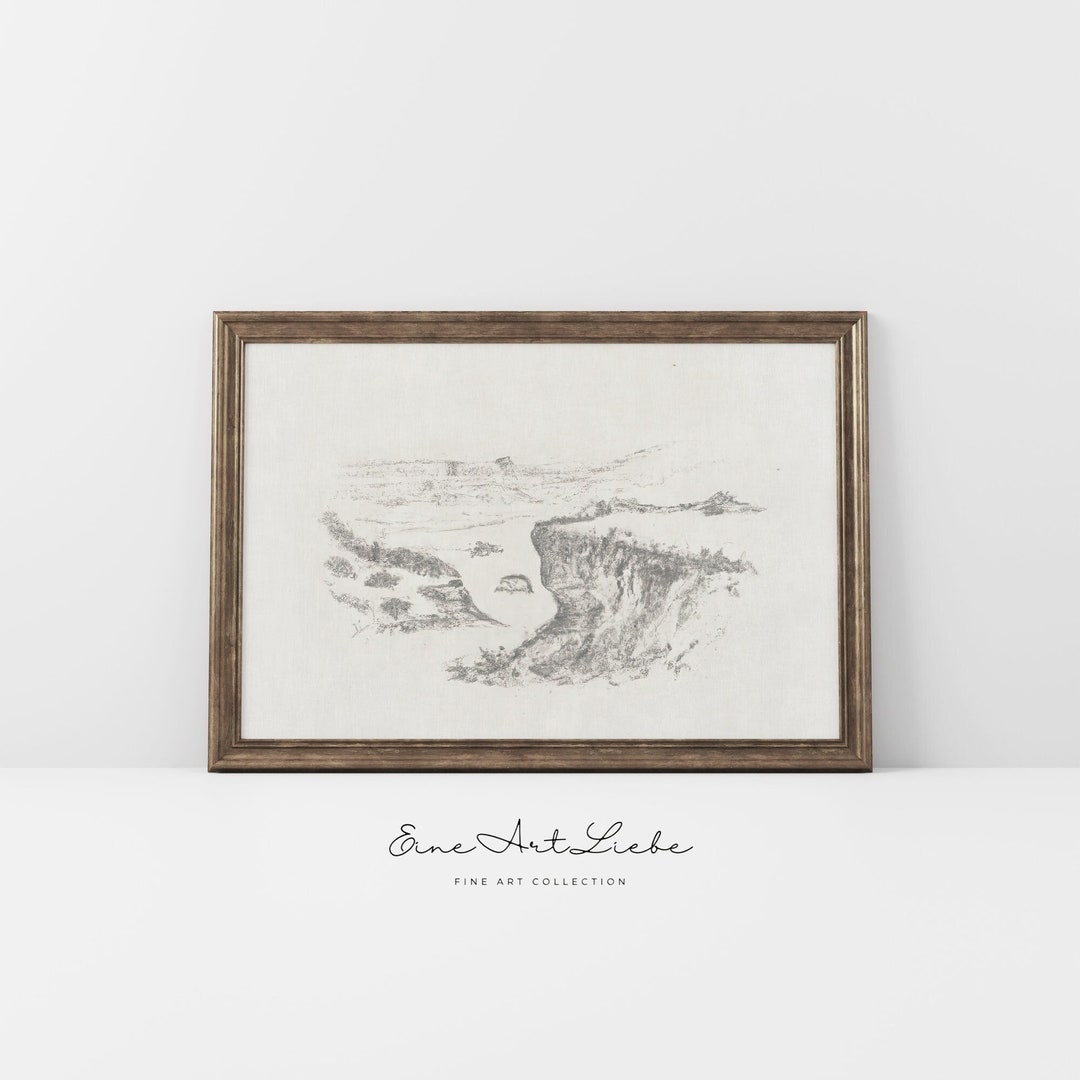 Printable Coastal Landscape Pencil Drawing Coastal Sketch Wall Art ...
