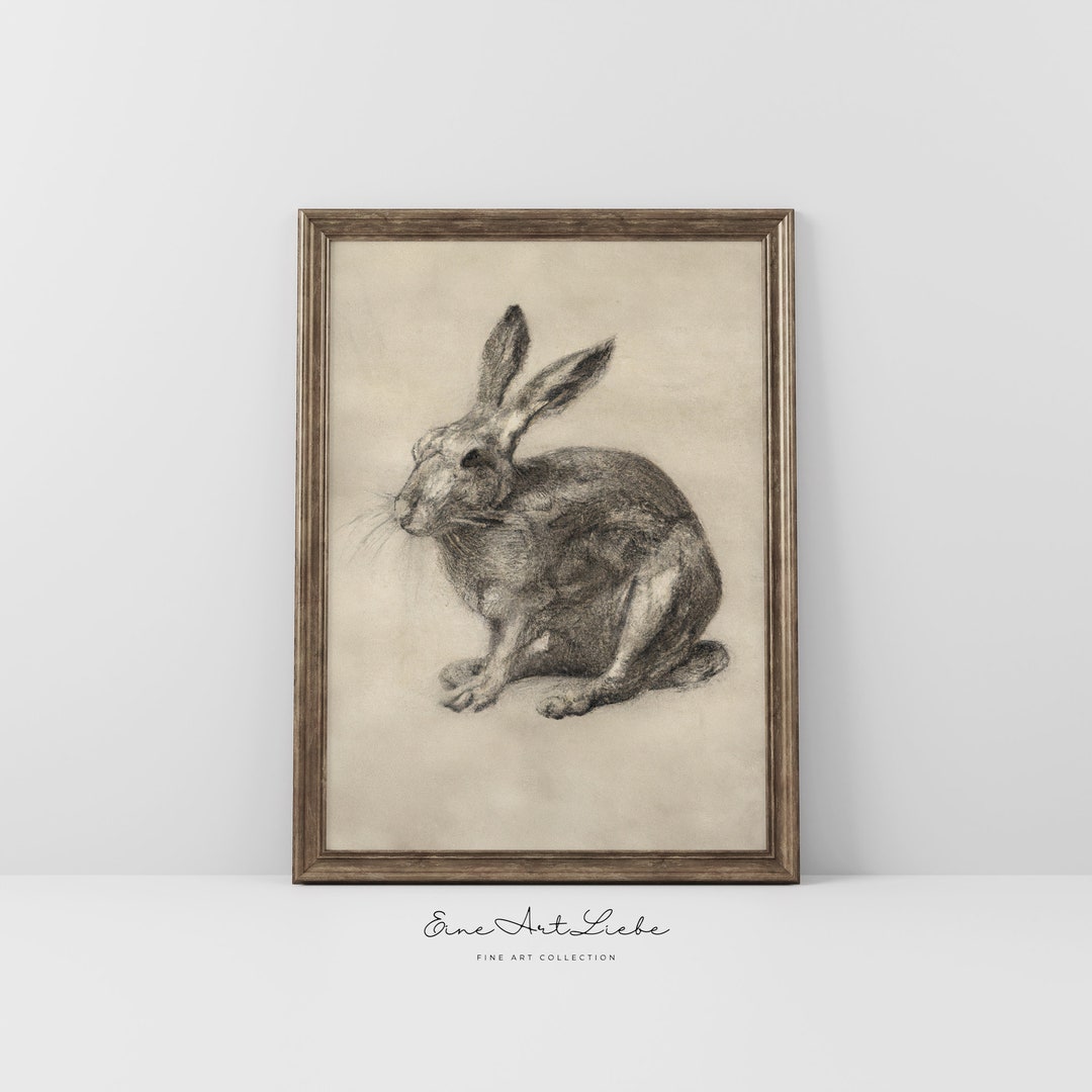 Printable Rabbit Drawing / Vintage Rabbit Sketch / Beige Animal Etching ...