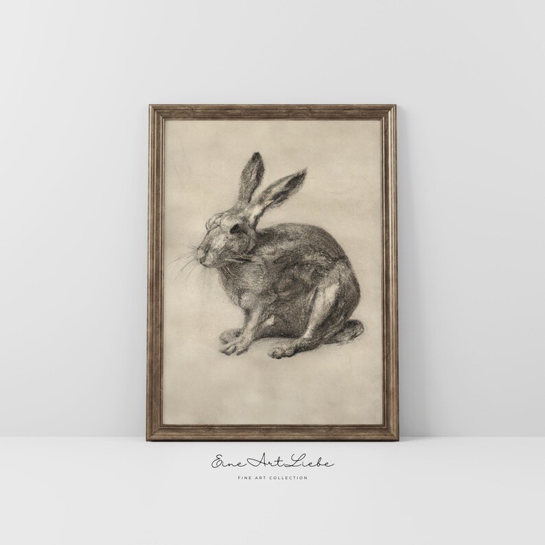Printable Rabbit Drawing / Vintage Rabbit Sketch / Beige Animal Etching ...