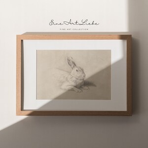 Printable Vintage Rabbit Drawing Vintage Rabbit Pencil Sketch Beige ...