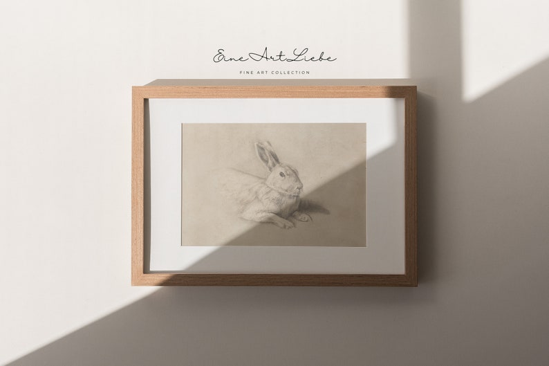 Printable Vintage Rabbit Drawing / Vintage Rabbit Pencil Sketch / Beige ...