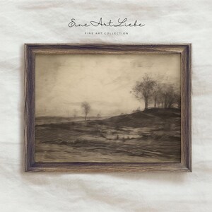 Vintage Moody Landscape Pencil Drawing Etching Rustic Moody Wall Art ...