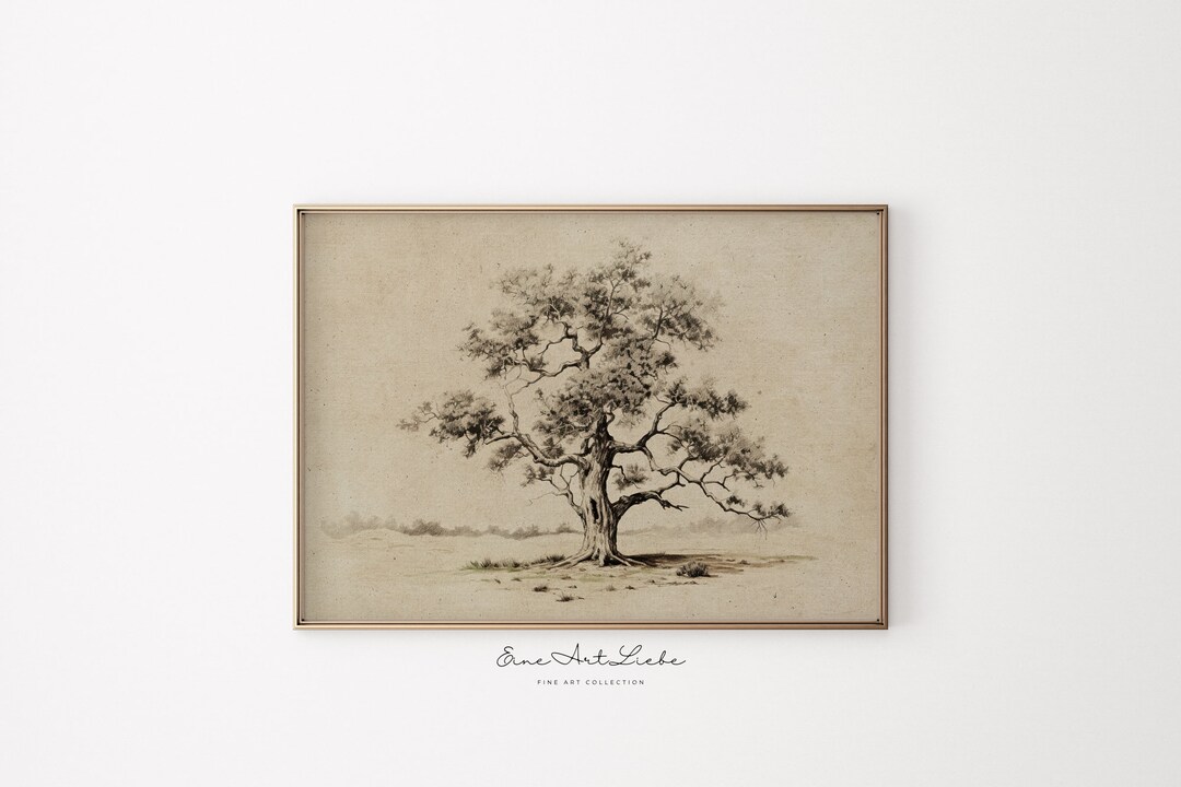 Old Oak Tree Print / Printable Vintage Tree / French Country Oak Print ...
