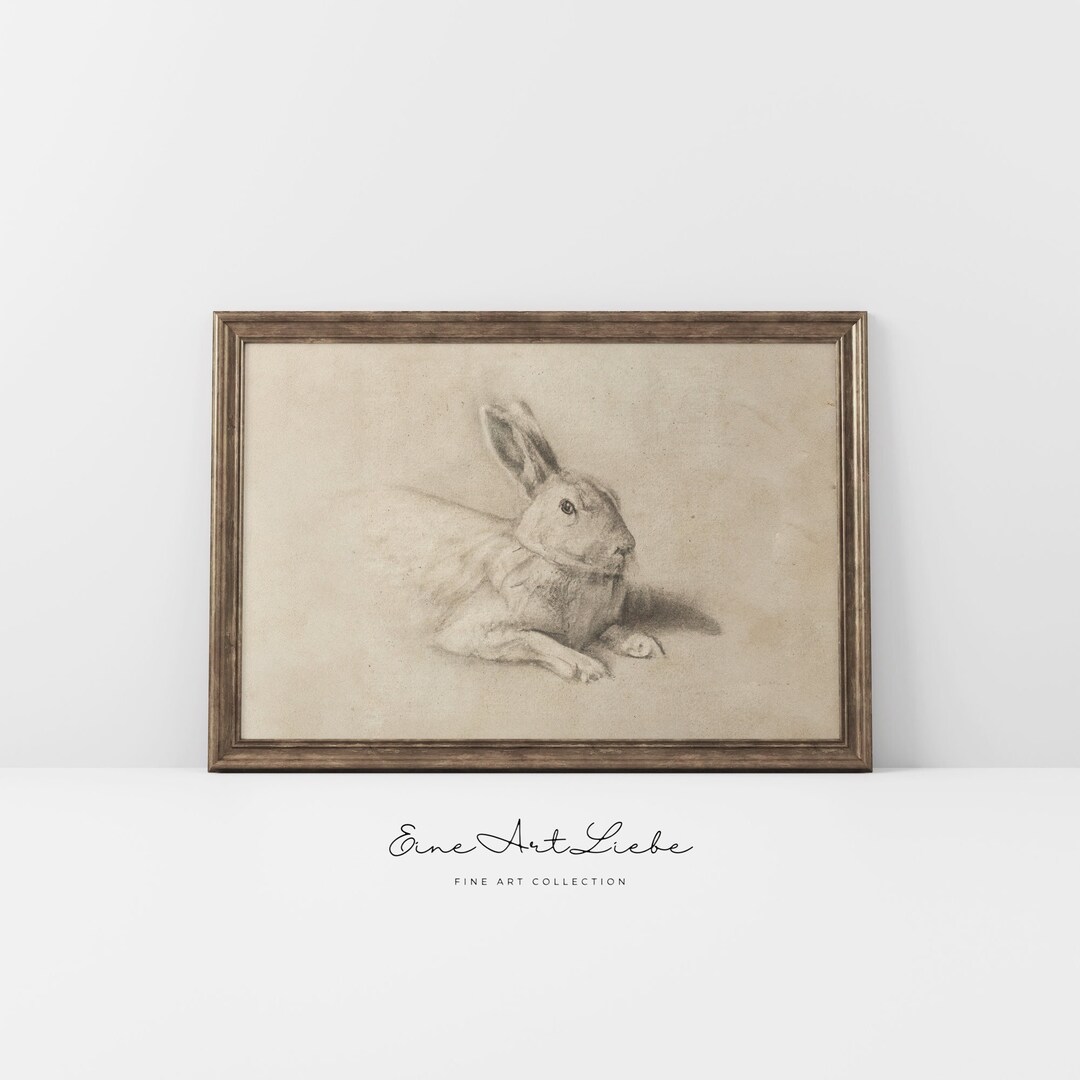 Printable Vintage Rabbit Drawing Vintage Rabbit Pencil Sketch Beige ...