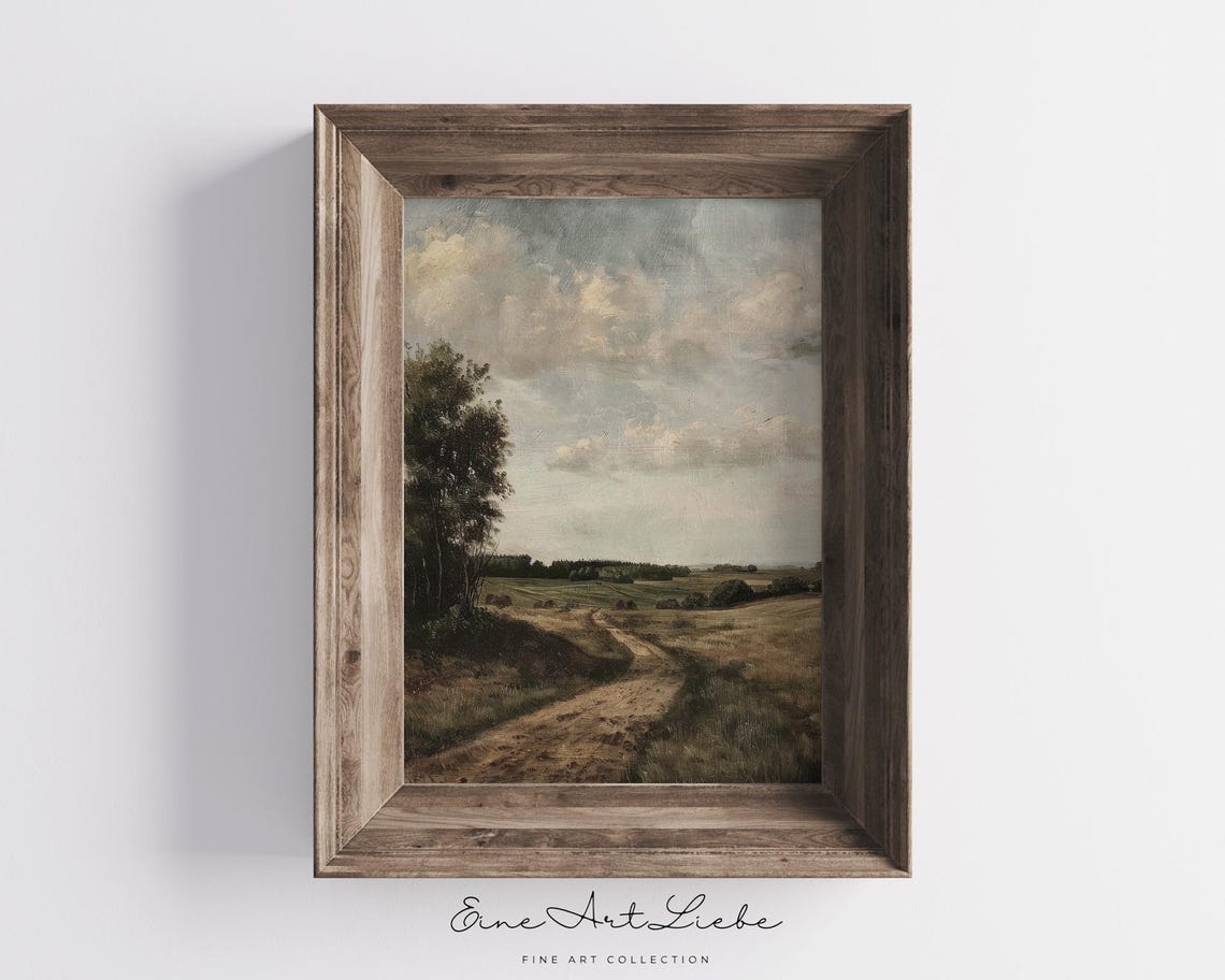 Vintage Green Landscape Painting: Victorian Countryside Wall Art ...