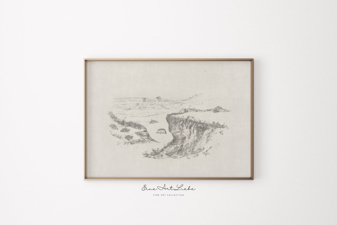 Printable Coastal Landscape Pencil Drawing Coastal Sketch Wall Art ...
