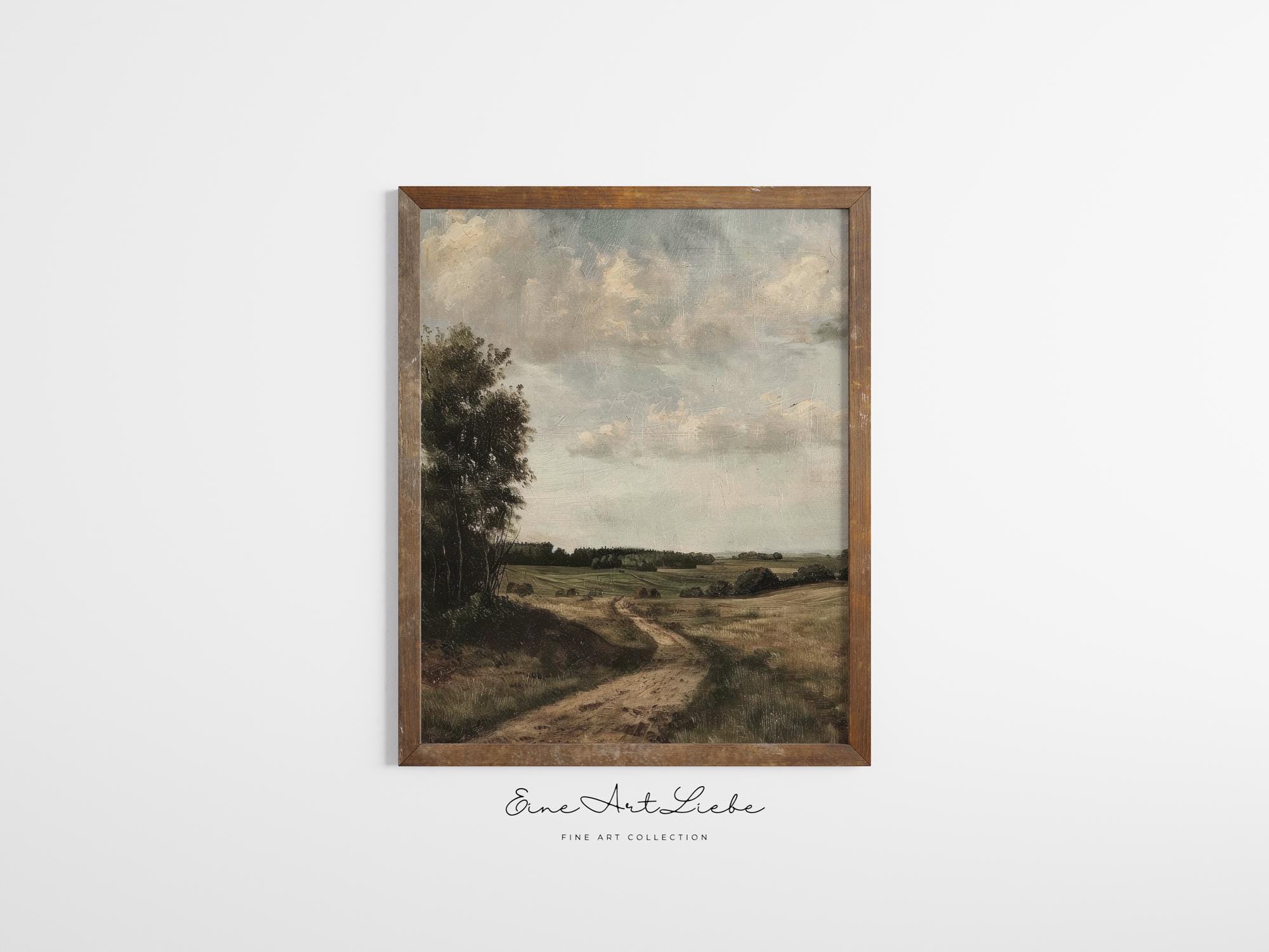 Vintage Green Landscape Painting: Victorian Countryside Wall Art ...