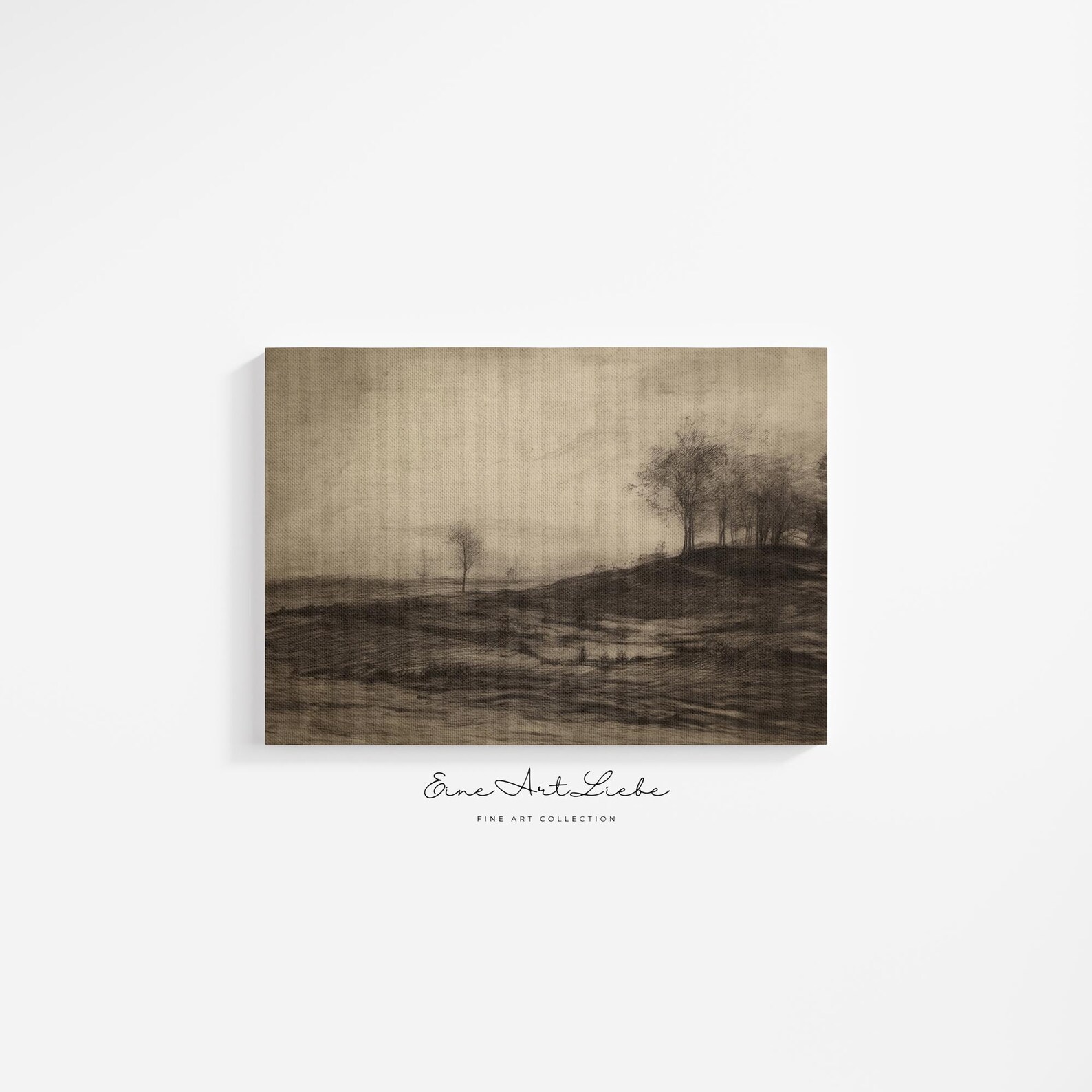 Vintage Landscape Sketch Art Print Moody Rustic Pencil Drawing (digital ...