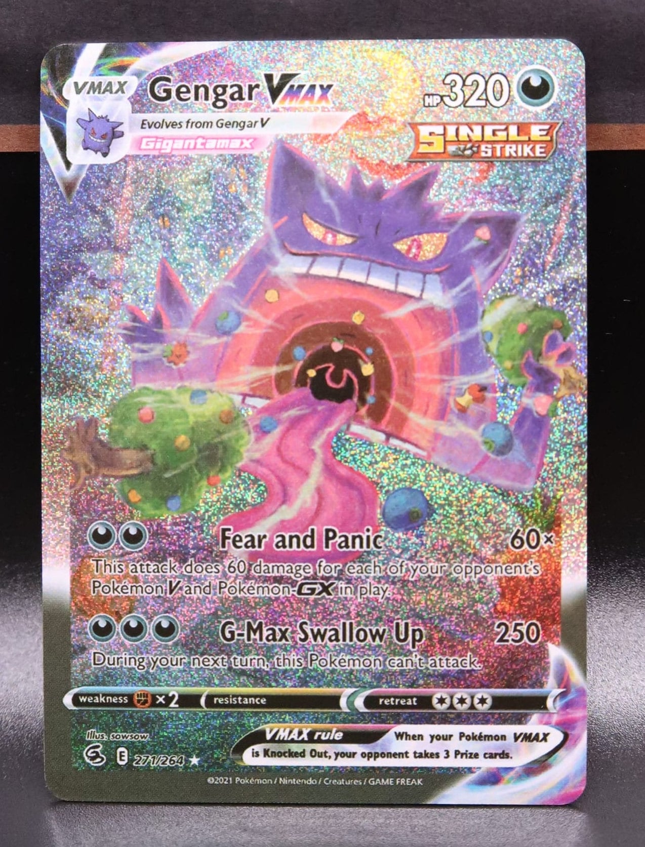 Pokemon Card Gengar Vmax Alternative Art, Gengar Fusion Strike Card, Gengar Vmax 271/264, Custom ...