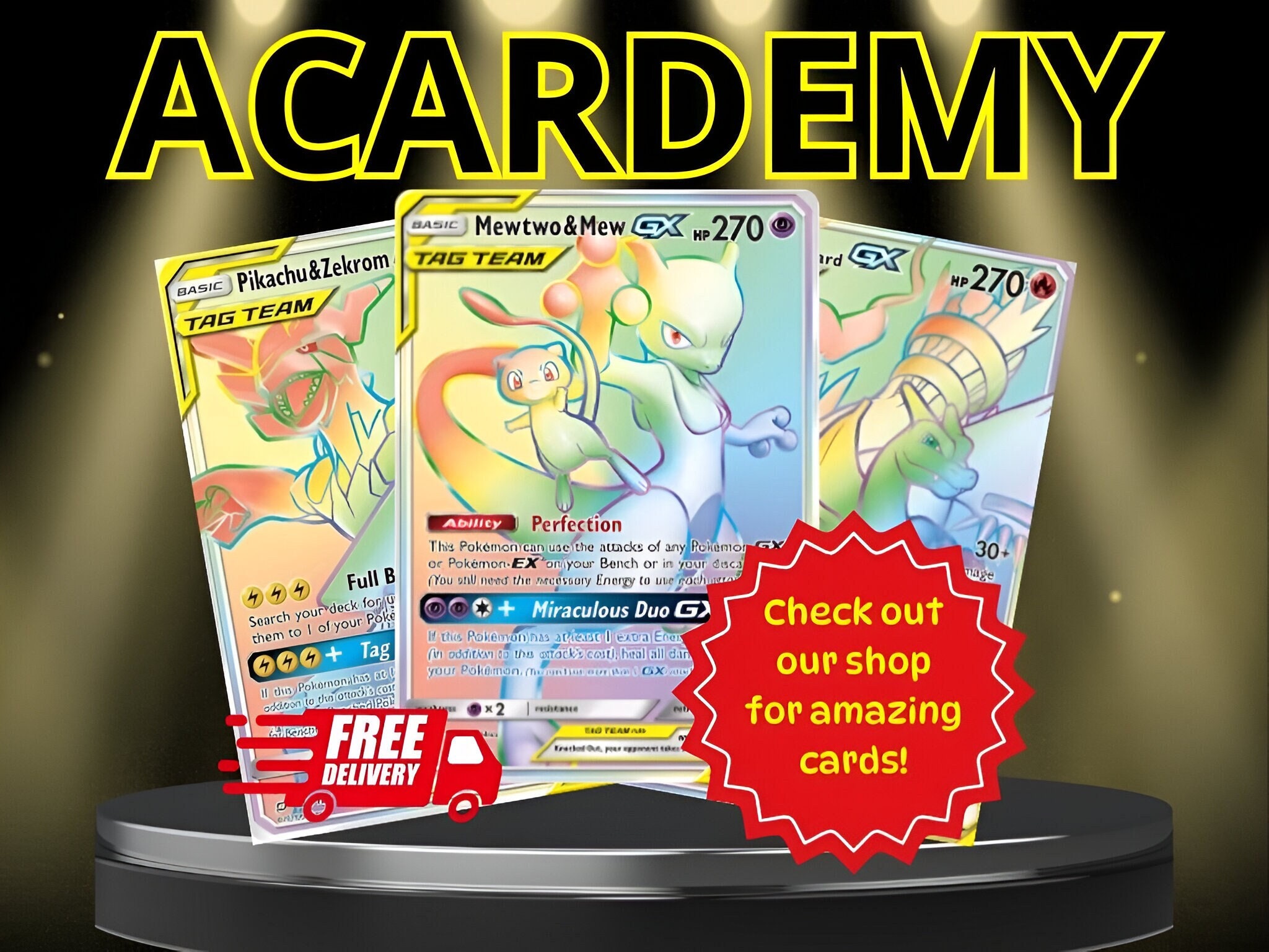 Mewtwo/charizard/pikachu Tag Team GX Hyper Cards, Mini-lot Pokemon TCG ...