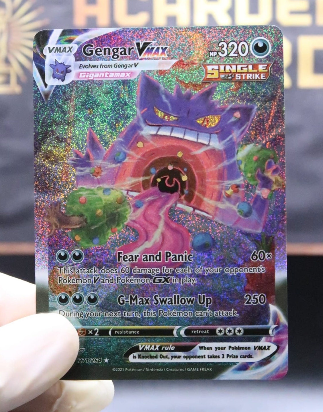 Pokemon Card Gengar Vmax Alternative Art, Gengar Fusion Strike Card, Gengar Vmax 271/264, Custom ...