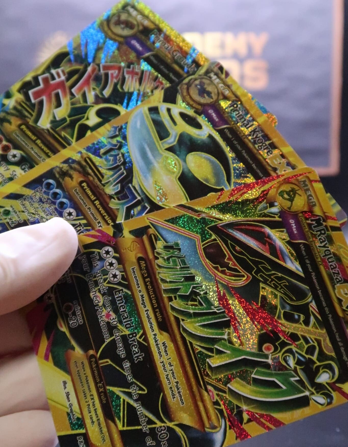 Mini Lot golden Legendary Ex rayquaza, Groudon, Kyogre Pokemon Cards ...