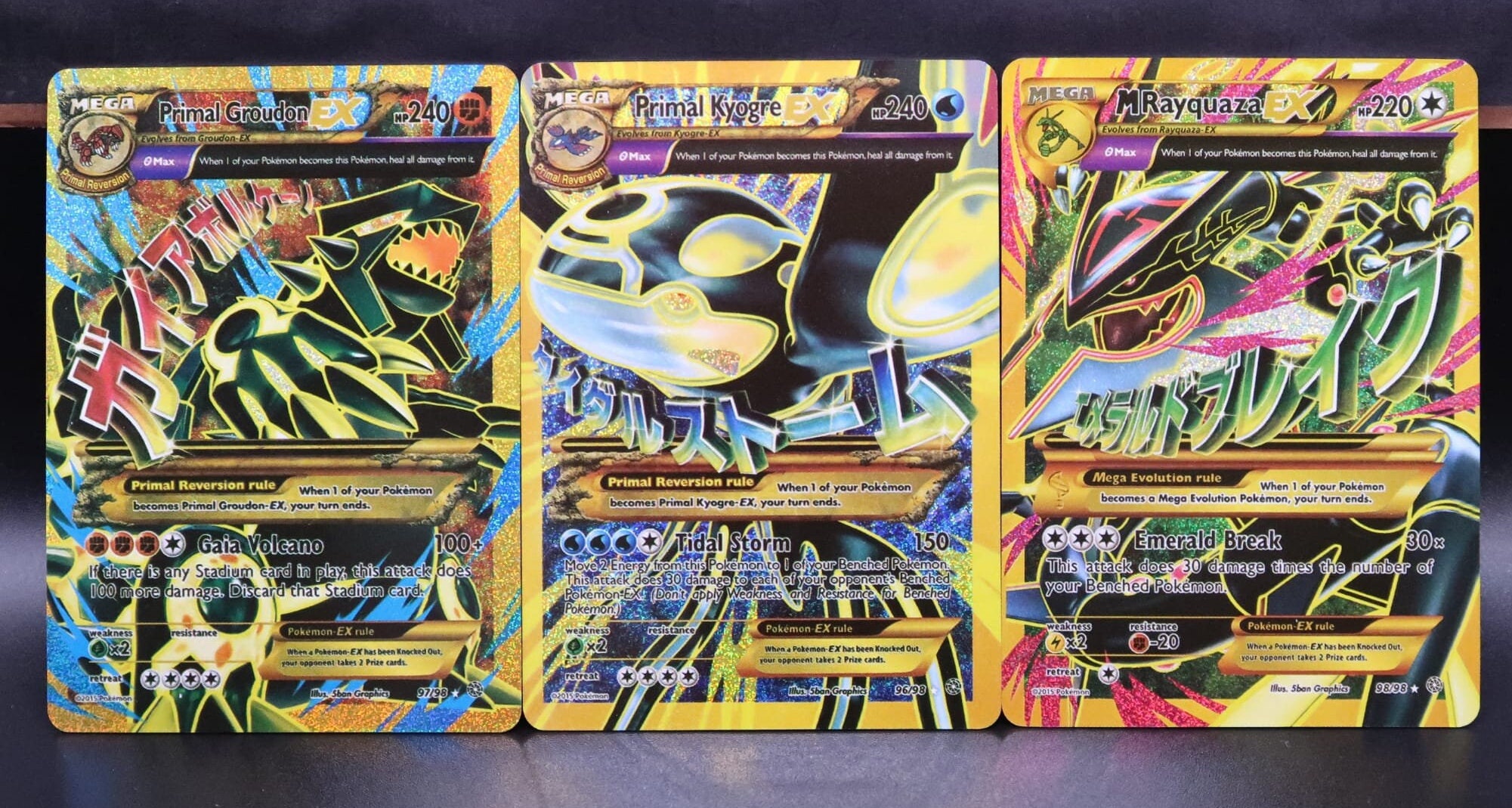 Mini Lot golden Legendary Ex rayquaza, Groudon, Kyogre Pokemon Cards ...