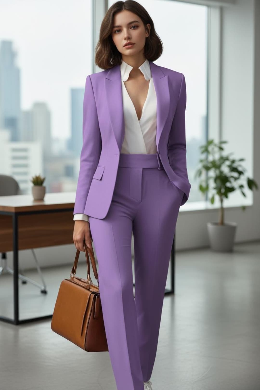 Lavender Formal Pantsuit for Women, Business Women Suit, Formal 2-piece ...