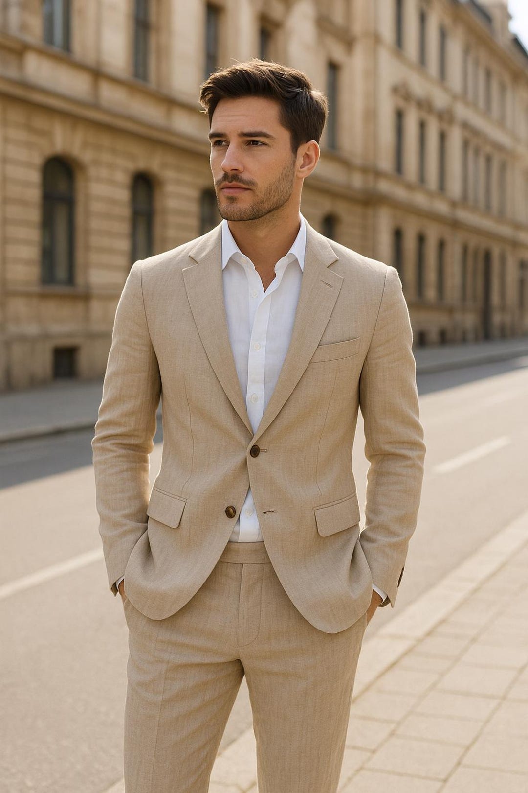 Beige Linen 2-piece Suit: Men's Wedding Formal Attire - Etsy