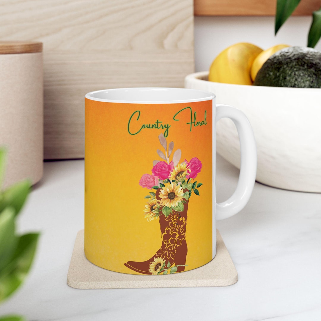 Country Floral Cowboy Boot Mug, Farmhouse Floral Western Coffee Mugs ...