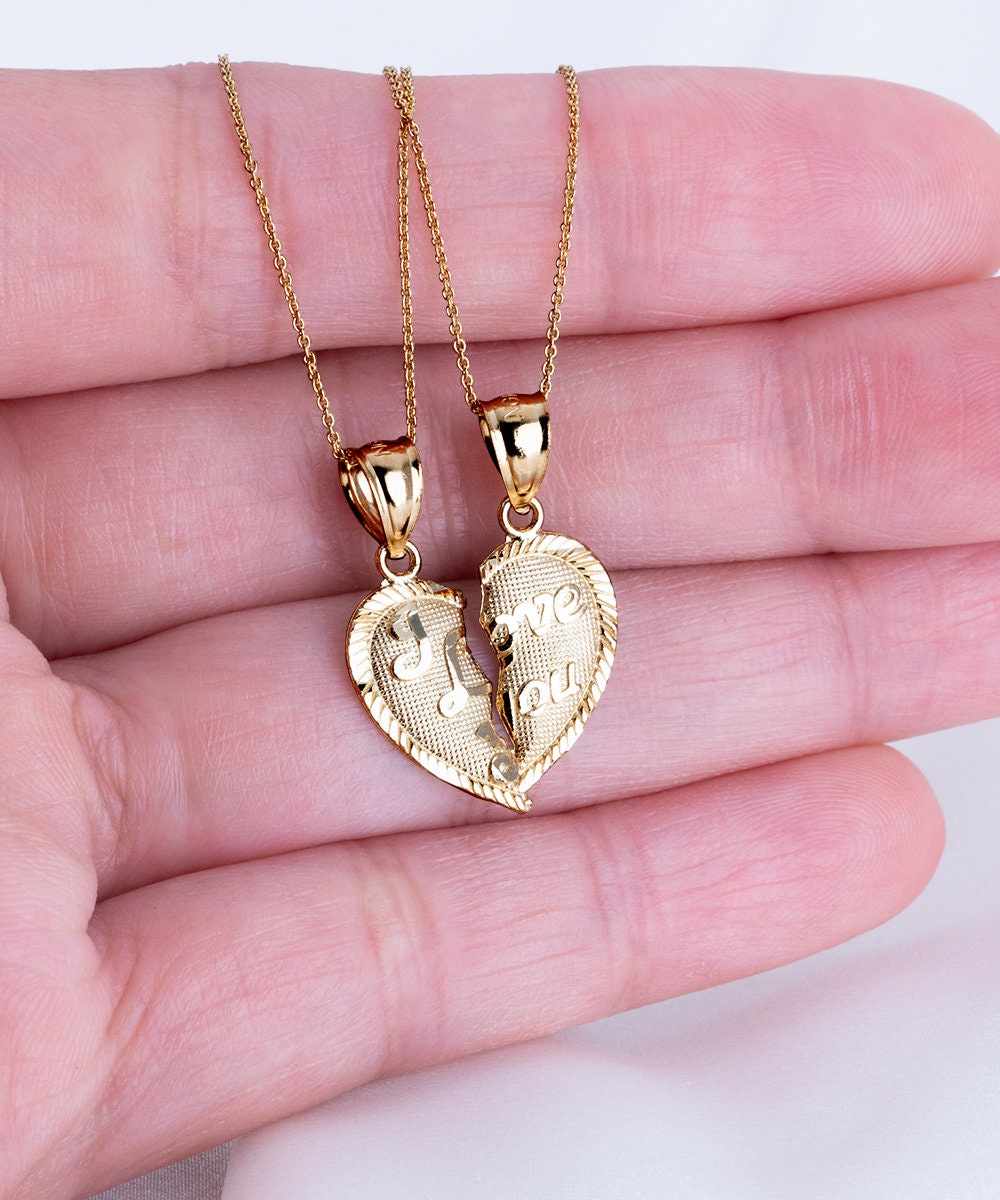 Solid Gold Couples Necklace, Couples Necklace Sets of 2, Couple ...