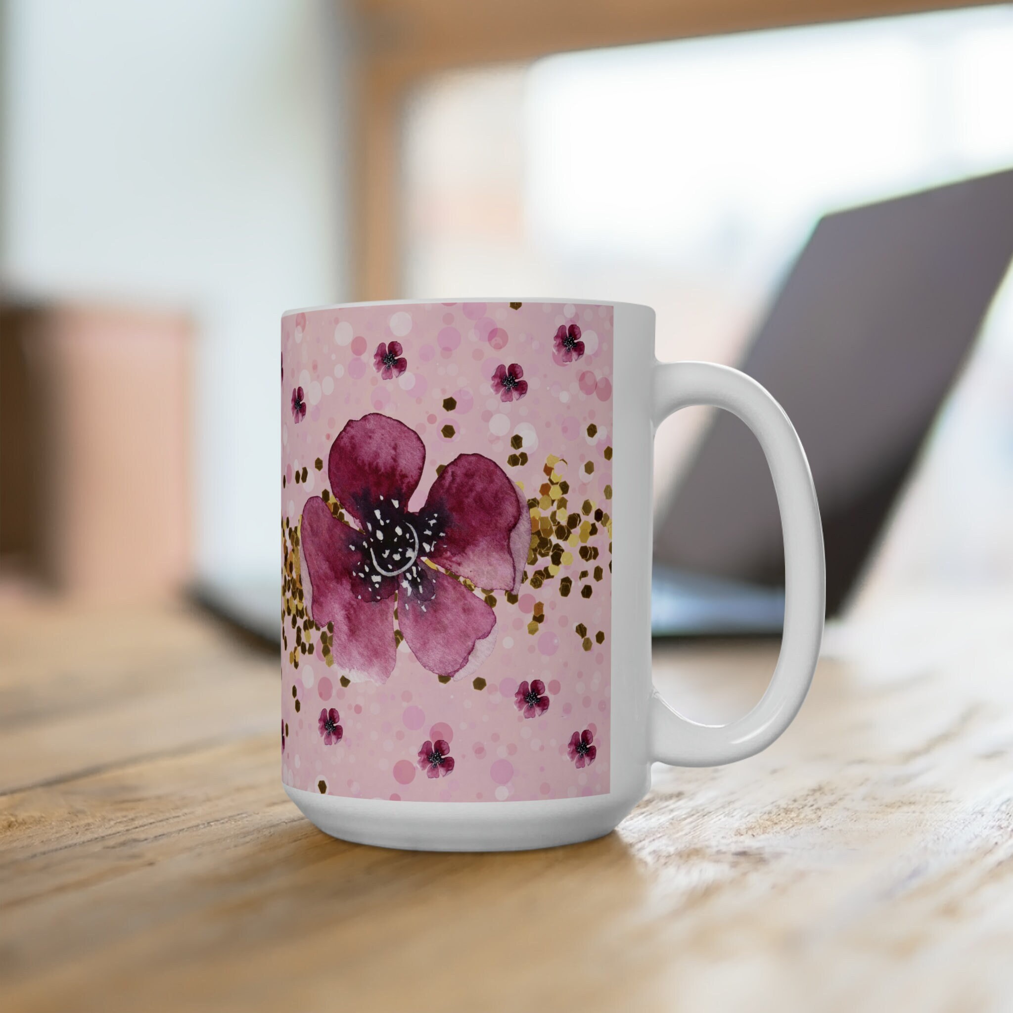 Pink Coffee Mug, Watercolor Flowers Floral Coffee Mug, Pretty Coffee ...