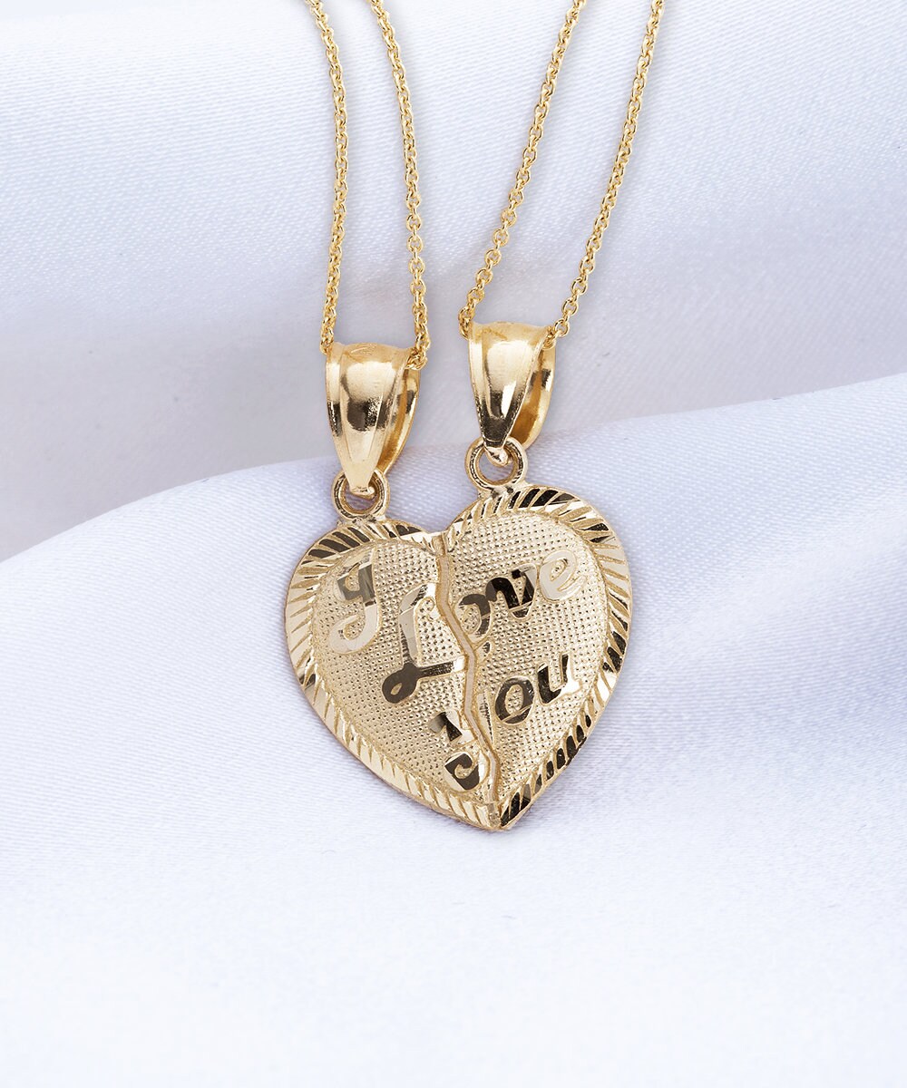Solid Gold Couples Necklace, Couples Necklace Sets of 2, Couple ...