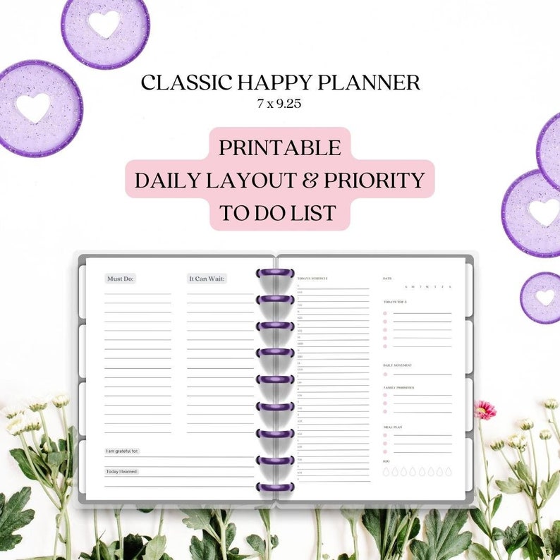Daily Printable Layout With Times for Classic Happy Planner - Etsy