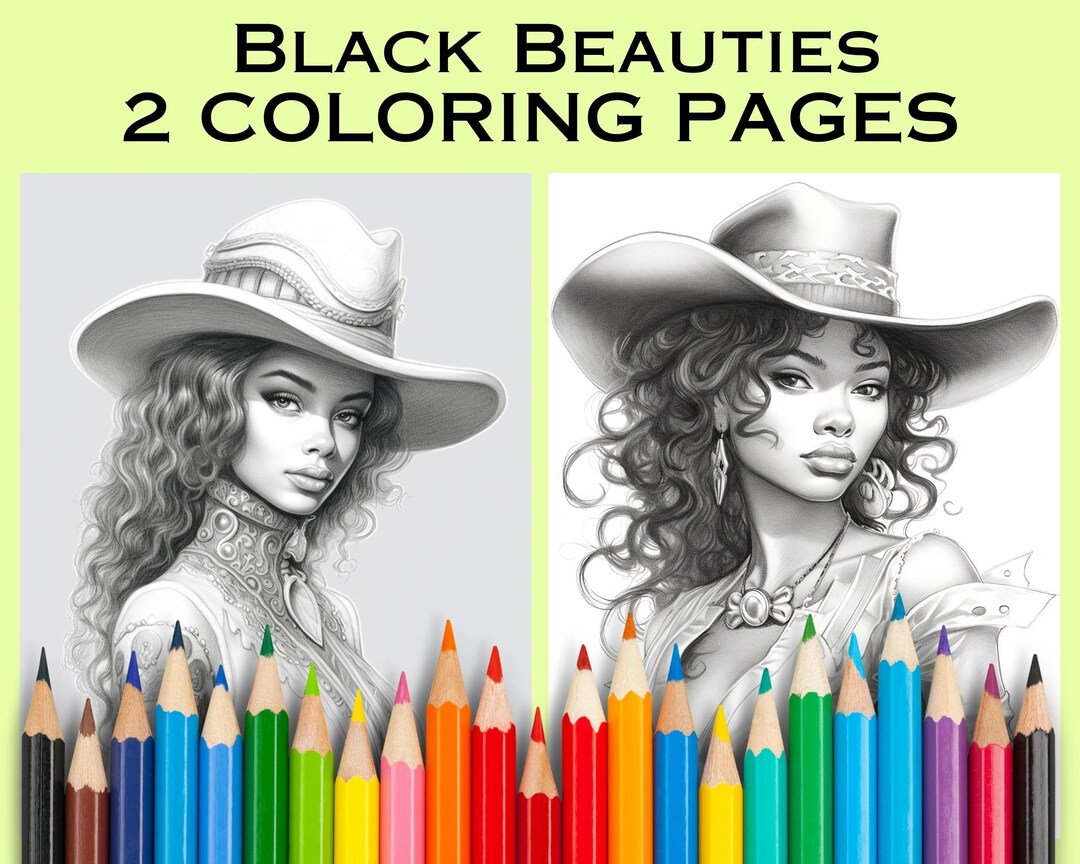 African American Cowgirl Coloring Pages Digital Coloring Book Greyscale ...