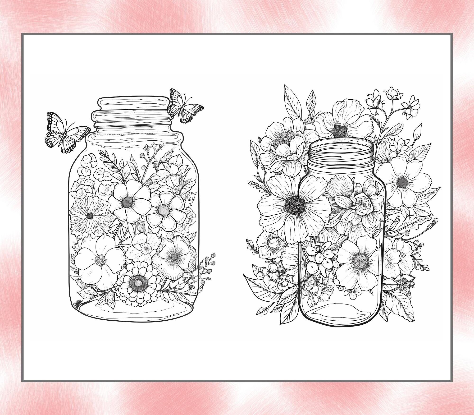 15 Enchanted Flowers in Jars Coloring Page, Fantasy Coloring Pages ...