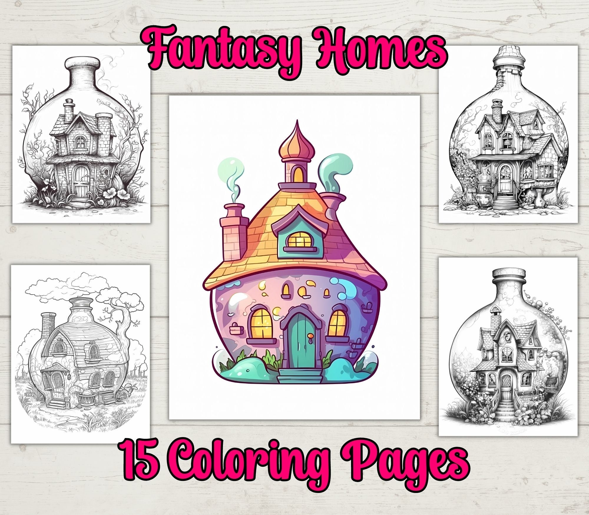 15 Fantasy Home Coloring Page, Fantasy Coloring Pages, Adult Grayscale ...