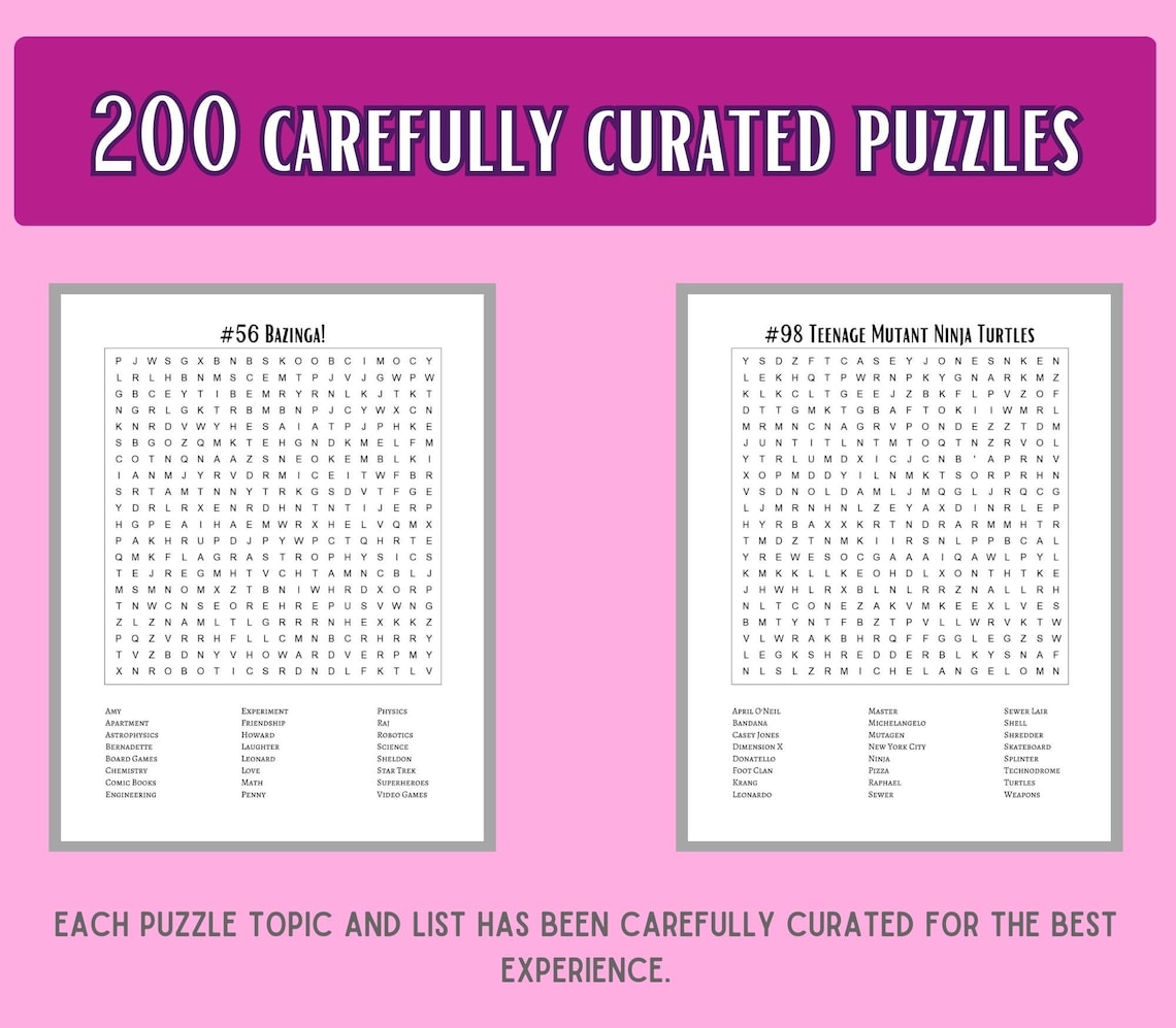 200 Word Search Printable Puzzles, Instant Download, Printable Puzzle ...