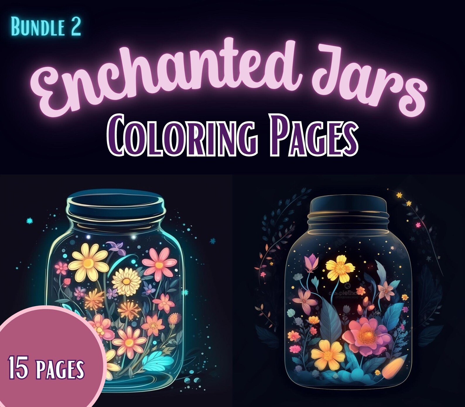 15 Enchanted Flowers in Jars Coloring Page, Fantasy Coloring Pages ...