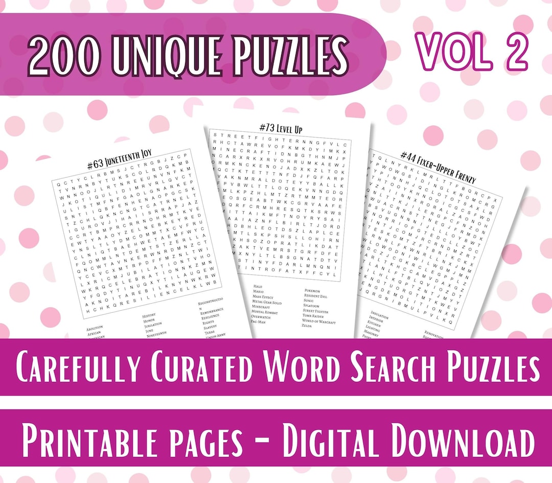 200 Word Search Printable Puzzles, Instant Download, Printable Puzzle ...