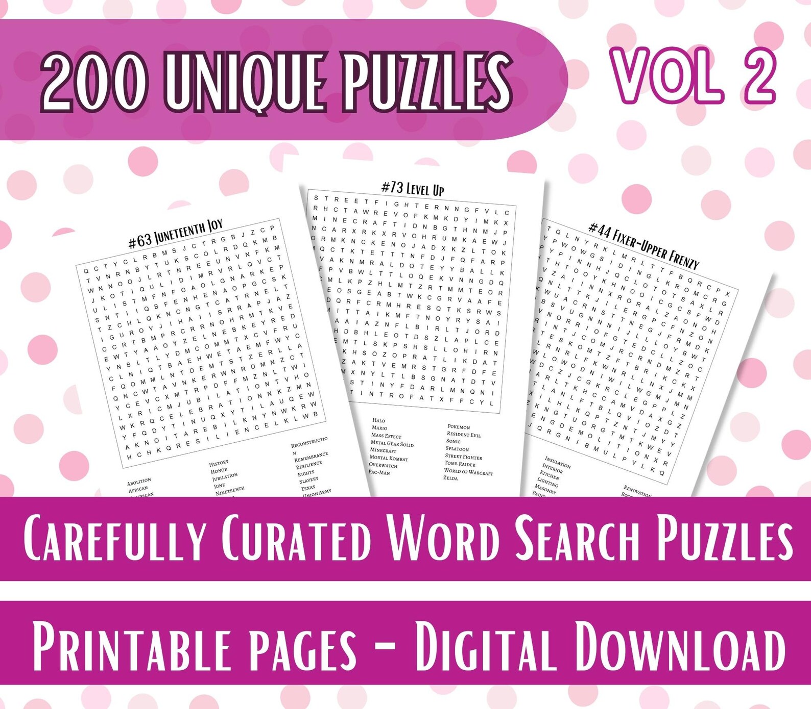 200 Word Search Printable Puzzles, Instant Download, Printable Puzzle ...