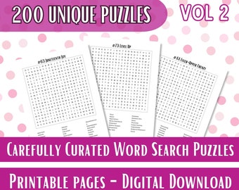 200 Word Search Printable Puzzles, Instant Download, Printable Puzzle ...