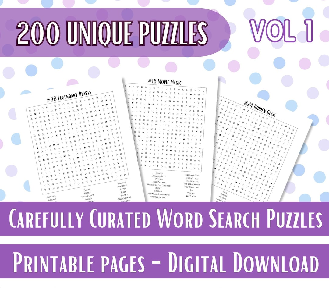 200 Word Search Printable Puzzles, Instant Download, Printable Puzzle ...