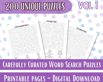 200 Word Search Printable Puzzles, Instant Download, Printable Puzzle ...