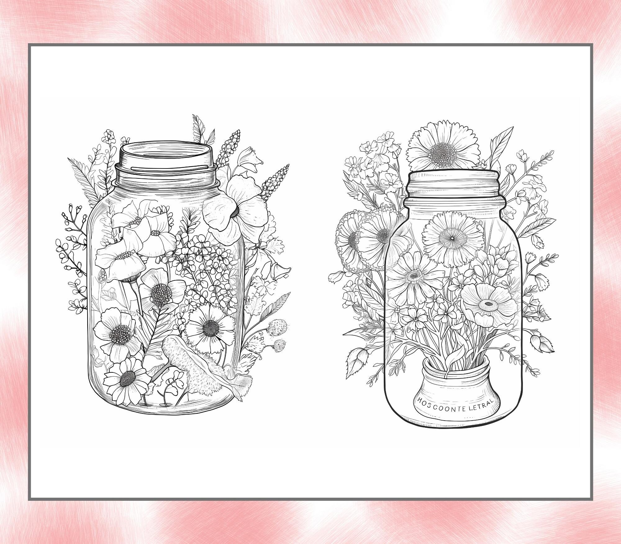 15 Enchanted Flowers in Jars Coloring Page, Fantasy Coloring Pages ...