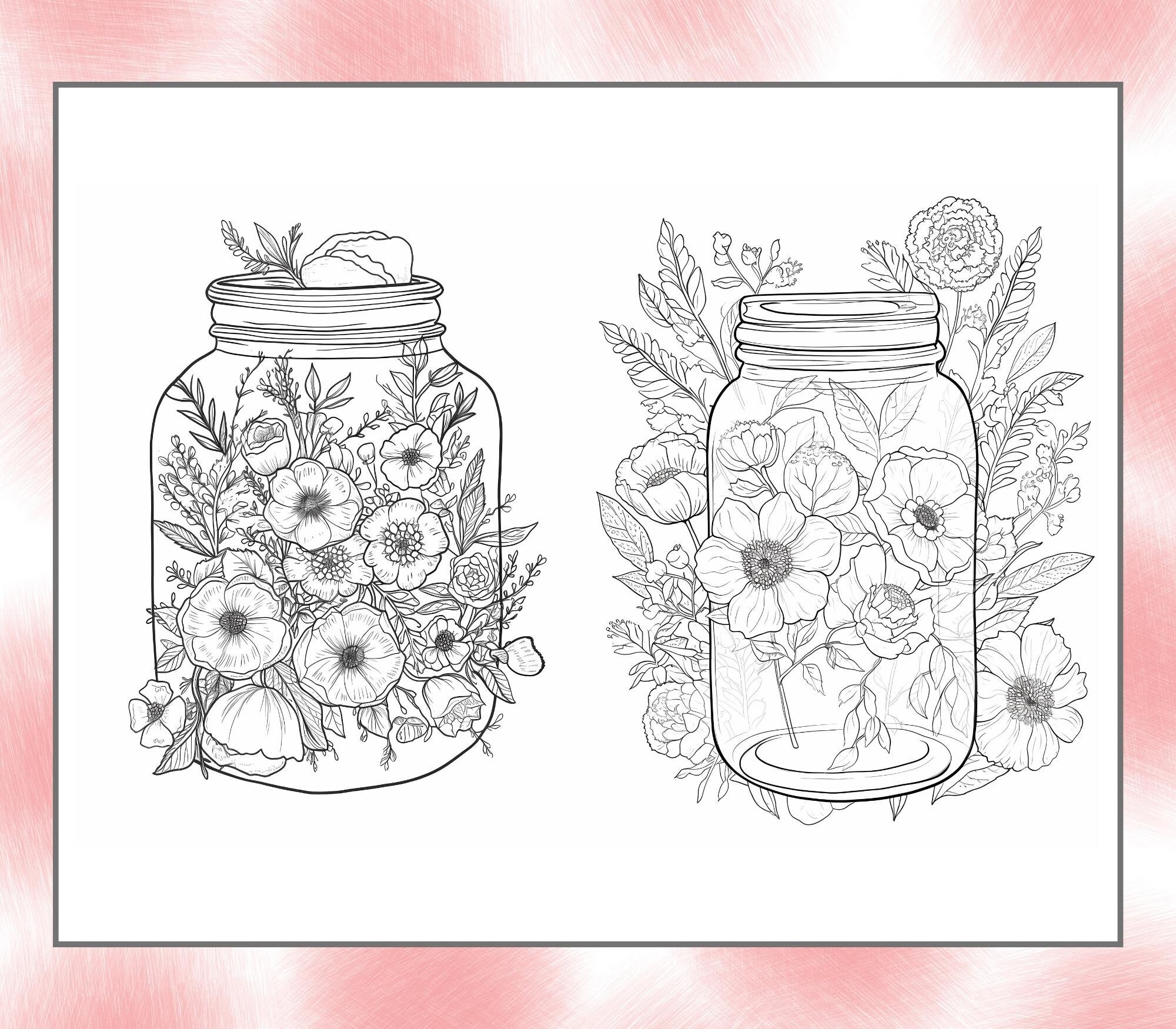 15 Enchanted Flowers in Jars Coloring Page, Fantasy Coloring Pages ...