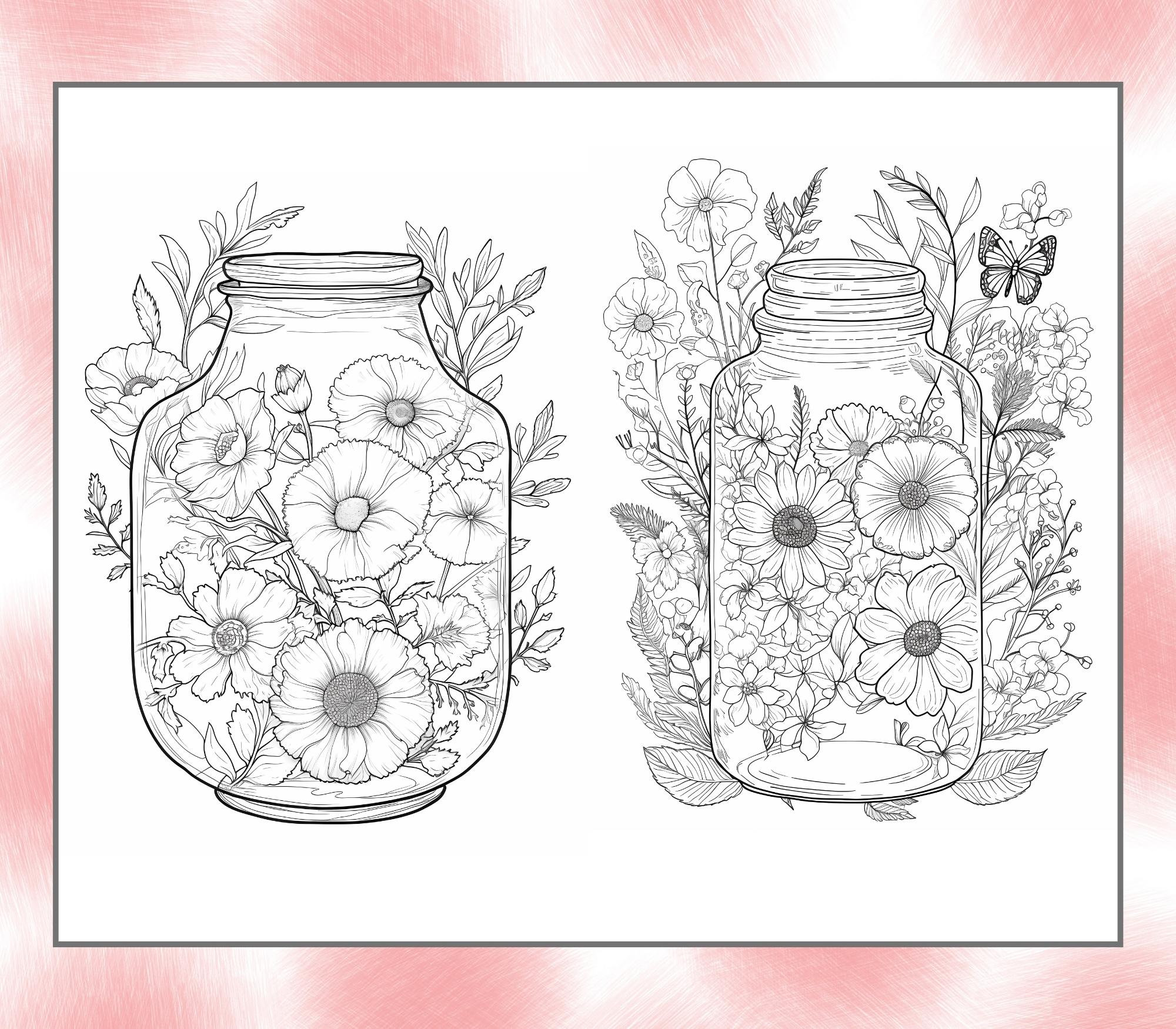 15 Enchanted Flowers in Jars Coloring Page, Fantasy Coloring Pages ...