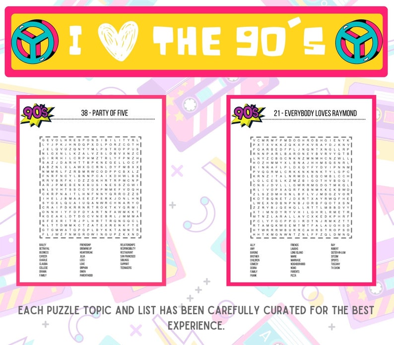 90's Word Search Puzzles, Word Search Puzzles for Adults, Nineties ...