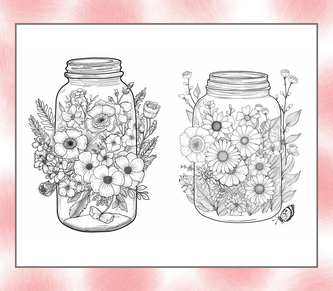 15 Enchanted Flowers in Jars Coloring Page, Fantasy Coloring Pages ...