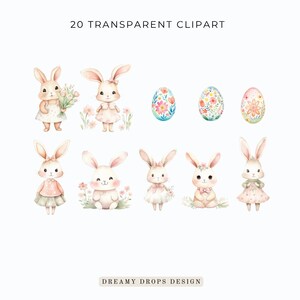 Cute Easter Bunny Clipart Pack, Pastel Watercolor Spring Bunnies, Boho ...