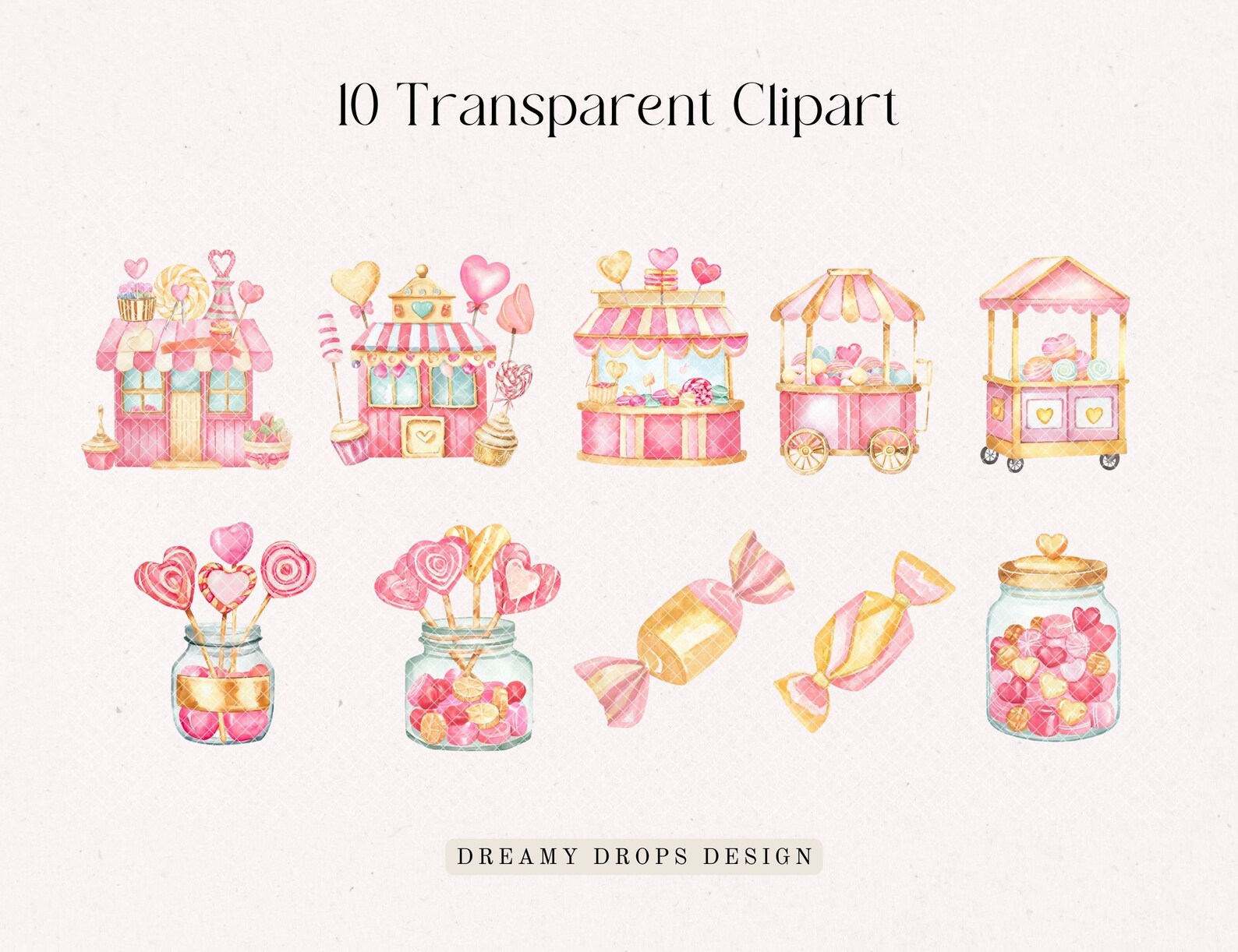 Valentine Candy Shop Clipart Pack, Sweet Clipart, Candy Shop PNG ...