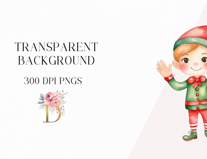 Cute Elf Clipart Bundle, Christmas Elf Watercolor Clipart, Festive ...