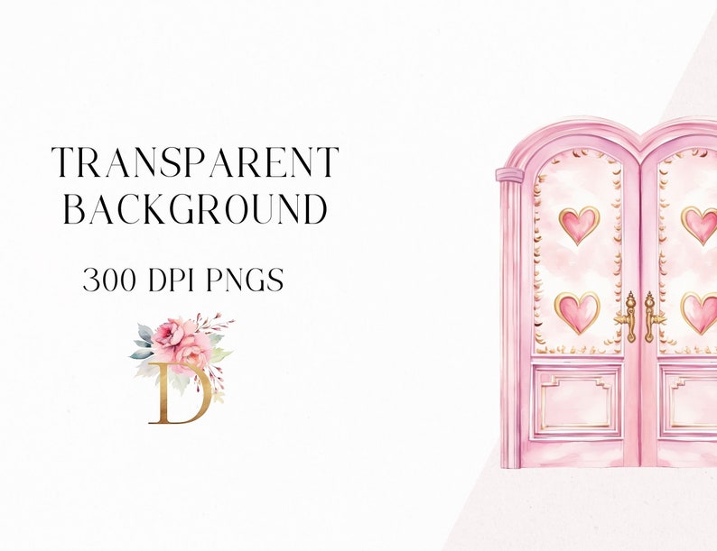 Valentine Front Door Clipart Pack, Pink Door Clipart, Valentine's Day ...