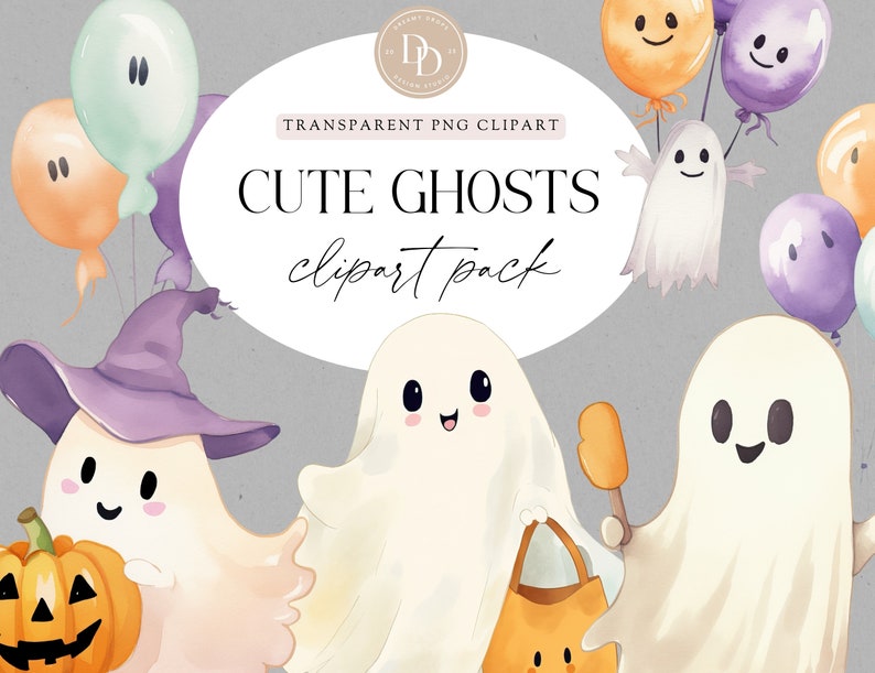Cute Ghost Clipart Pack, Spooky Ghosts, Cute Halloween Clipart, Boho ...