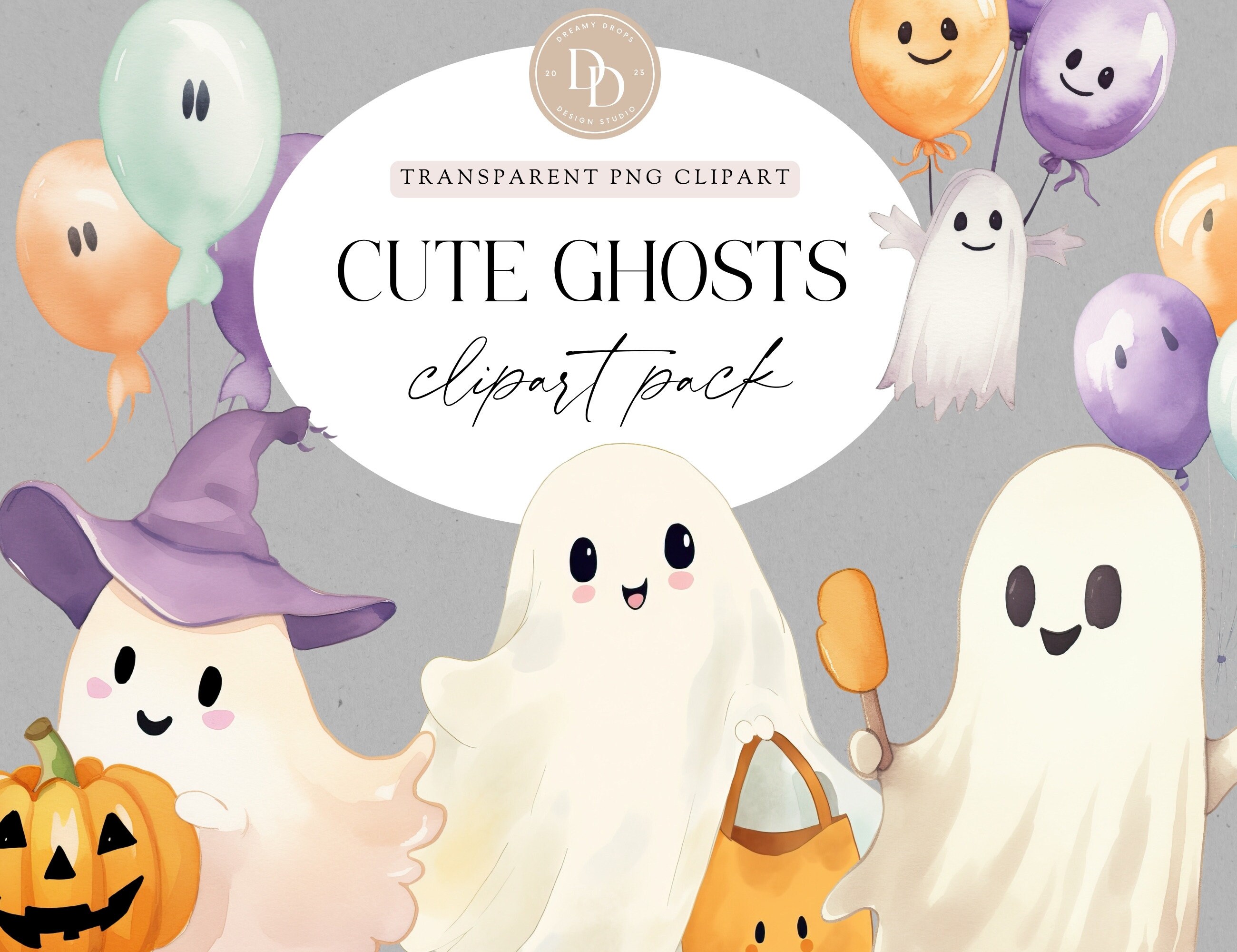 Cute Ghost Clipart Pack, Spooky Ghosts, Cute Halloween Clipart, Boho ...
