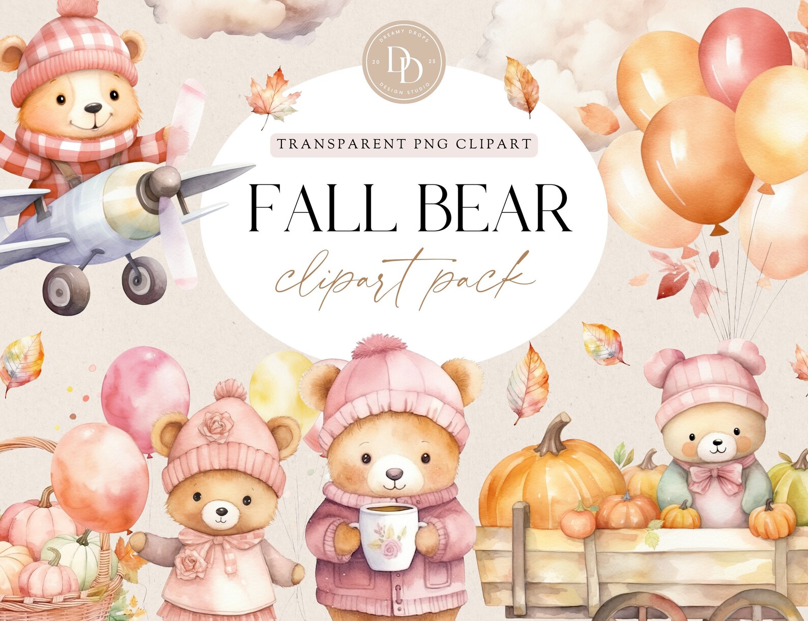 Fall Girl Teddy Bear Clipart Pack, Fall Animal Clipart, Cute Teddy Bear ...