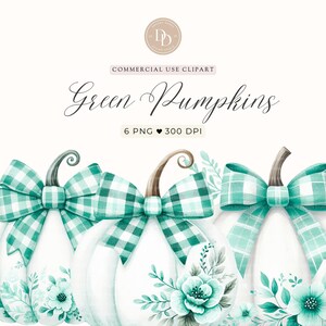 Green Coquette Pumpkin Clipart Pack, Trendy Pumpkin Clipart, Pumpkin ...