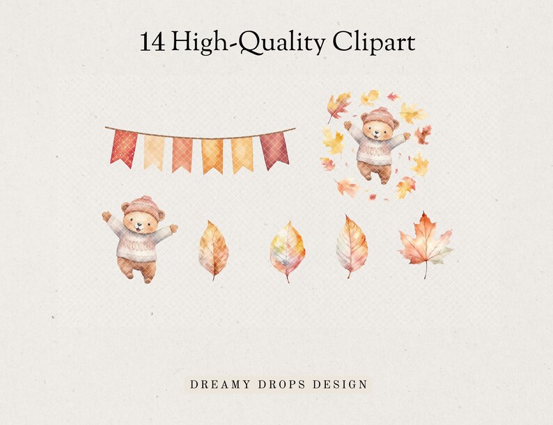 Fall Boy Teddy Bear Clipart Pack, Fall Animal Clipart, Cute Teddy Bear ...
